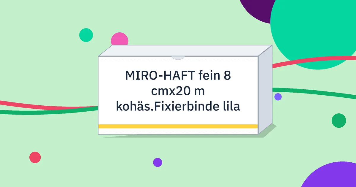 Symbolbild: Packung mit der Aufschrift MIRO-HAFT fein 8 cmx20 m kohäs.Fixierbinde lila (PZN 04721736) – Verfügbarkeit und Bezug in Apotheken in Frankfurt am Main