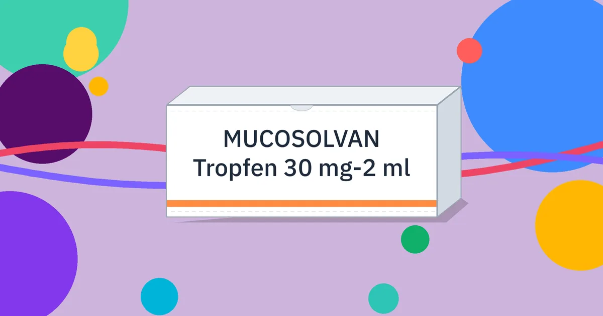 Symbolbild: Packung mit der Aufschrift MUCOSOLVAN Tropfen 30 mg-2 ml (PZN 00743474) – Verfügbarkeit und Bezug in Apotheken in Frankfurt am Main
