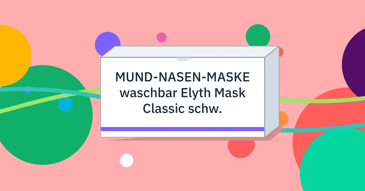 Symbolbild: Packung mit der Aufschrift MUND-NASEN-MASKE waschbar Elyth Mask Classic schw. (PZN 16755752) – Verfügbarkeit und Bezug in Apotheken in Frankfurt am Main