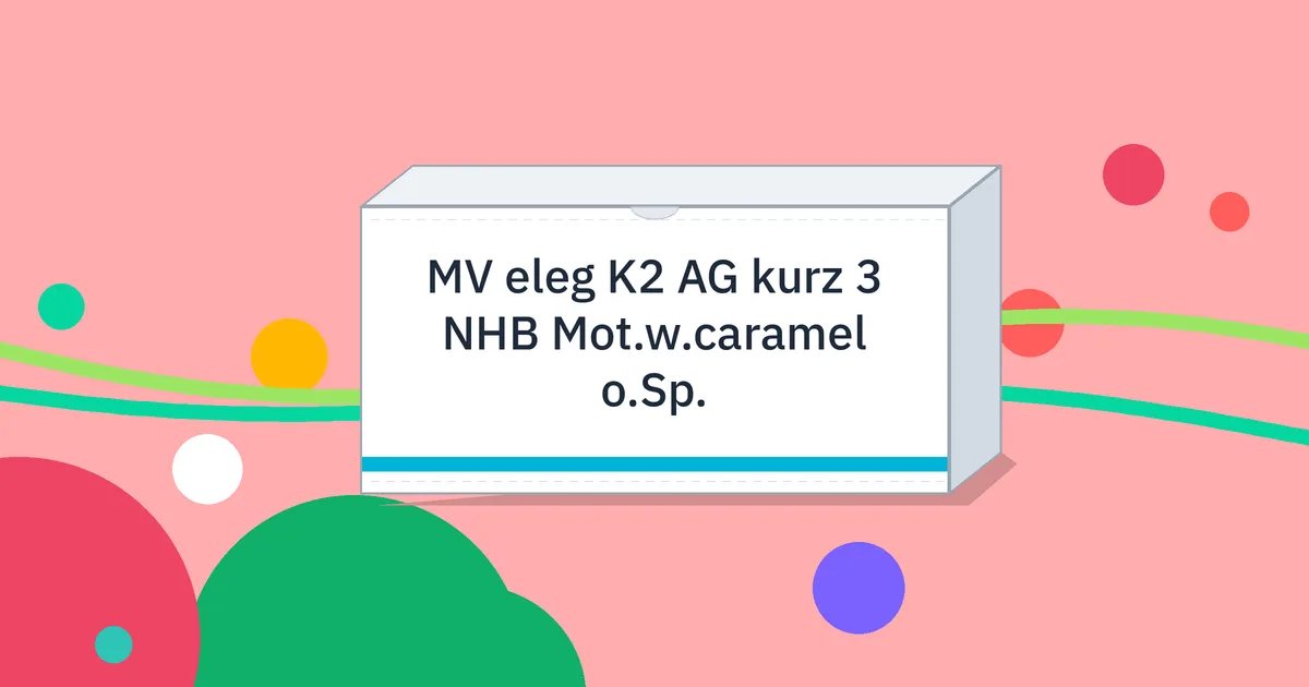 Symbolbild: Packung mit der Aufschrift MV eleg K2 AG kurz 3 NHB Mot.w.caramel o.Sp. (PZN 15713237) – Verfügbarkeit und Bezug in Apotheken in Frankfurt am Main
