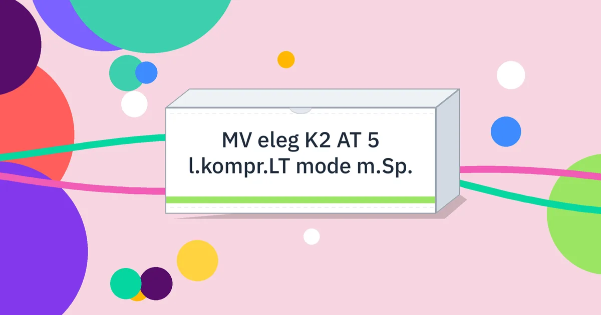 Symbolbild: Packung mit der Aufschrift MV eleg K2 AT 5 l.kompr.LT mode m.Sp. (PZN 06189547) – Verfügbarkeit und Bezug in Apotheken in Frankfurt am Main