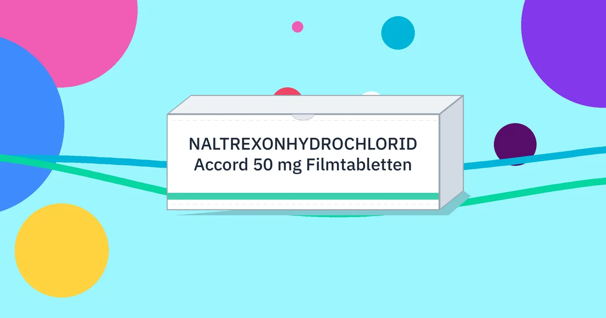 Symbolbild: Packung mit der Aufschrift NALTREXONHYDROCHLORID Accord 50 mg Filmtabletten (PZN 19386462) – Verfügbarkeit und Bezug in Apotheken in Frankfurt am Main