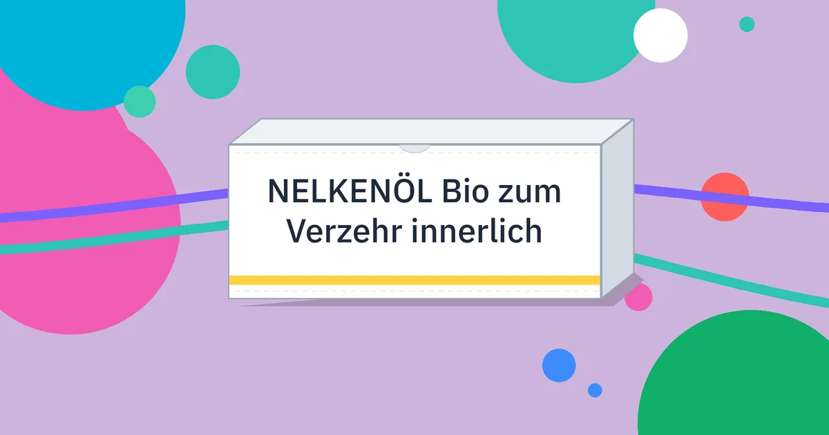 Symbolbild: Packung mit der Aufschrift NELKENÖL Bio zum Verzehr innerlich (PZN 20779422) – Verfügbarkeit und Bezug in Apotheken in Frankfurt am Main