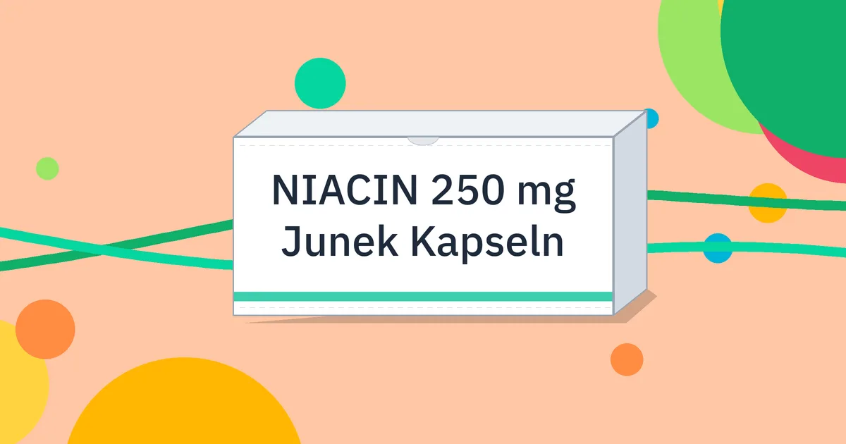 Symbolbild: Packung mit der Aufschrift NIACIN 250 mg Junek Kapseln (PZN 13578539) – Verfügbarkeit und Bezug in Apotheken in Frankfurt am Main