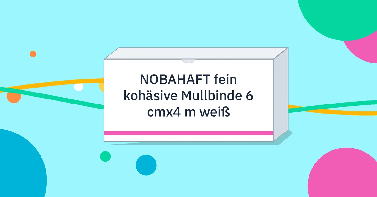 Symbolbild: Packung mit der Aufschrift NOBAHAFT fein kohäsive Mullbinde 6 cmx4 m weiß (PZN 01329050) – Verfügbarkeit und Bezug in Apotheken in Frankfurt am Main