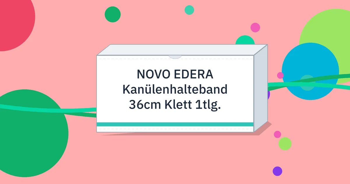 Symbolbild: Packung mit der Aufschrift NOVO EDERA Kanülenhalteband 36cm Klett 1tlg. (PZN 18726140) – Verfügbarkeit und Bezug in Apotheken in Frankfurt am Main