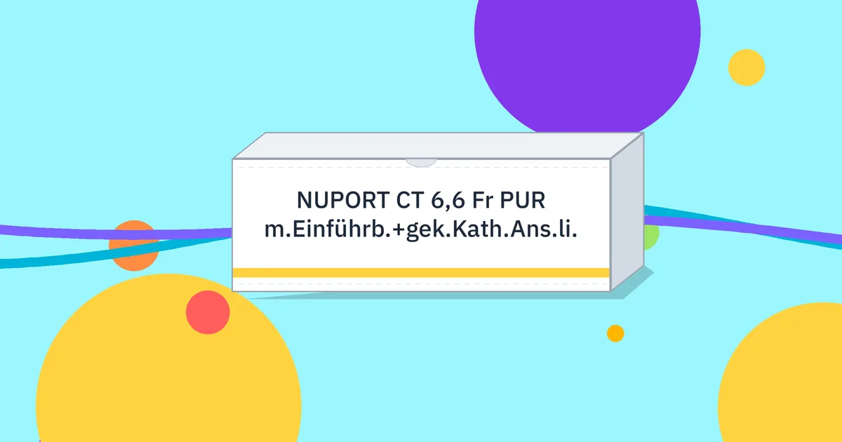 Symbolbild: Packung mit der Aufschrift NUPORT CT 6,6 Fr PUR m.Einführb.+gek.Kath.Ans.li. (PZN 12396380) – Verfügbarkeit und Bezug in Apotheken in Frankfurt am Main