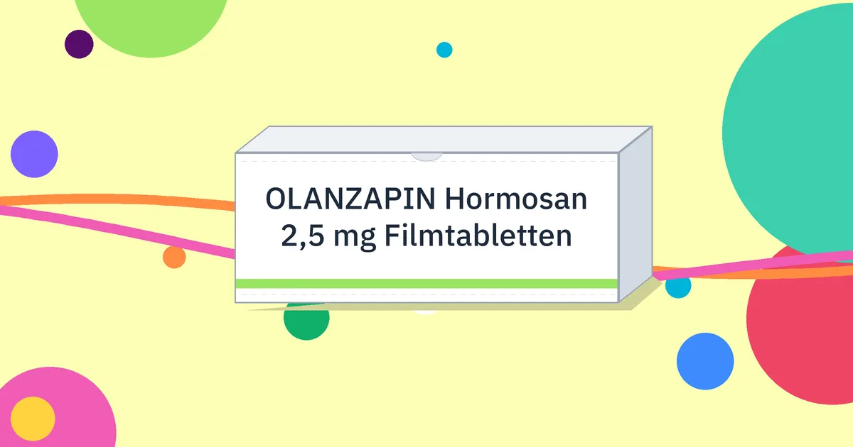 Symbolbild: Packung mit der Aufschrift OLANZAPIN Hormosan 2,5 mg Filmtabletten (PZN 09214381) – Verfügbarkeit und Bezug in Apotheken in Frankfurt am Main