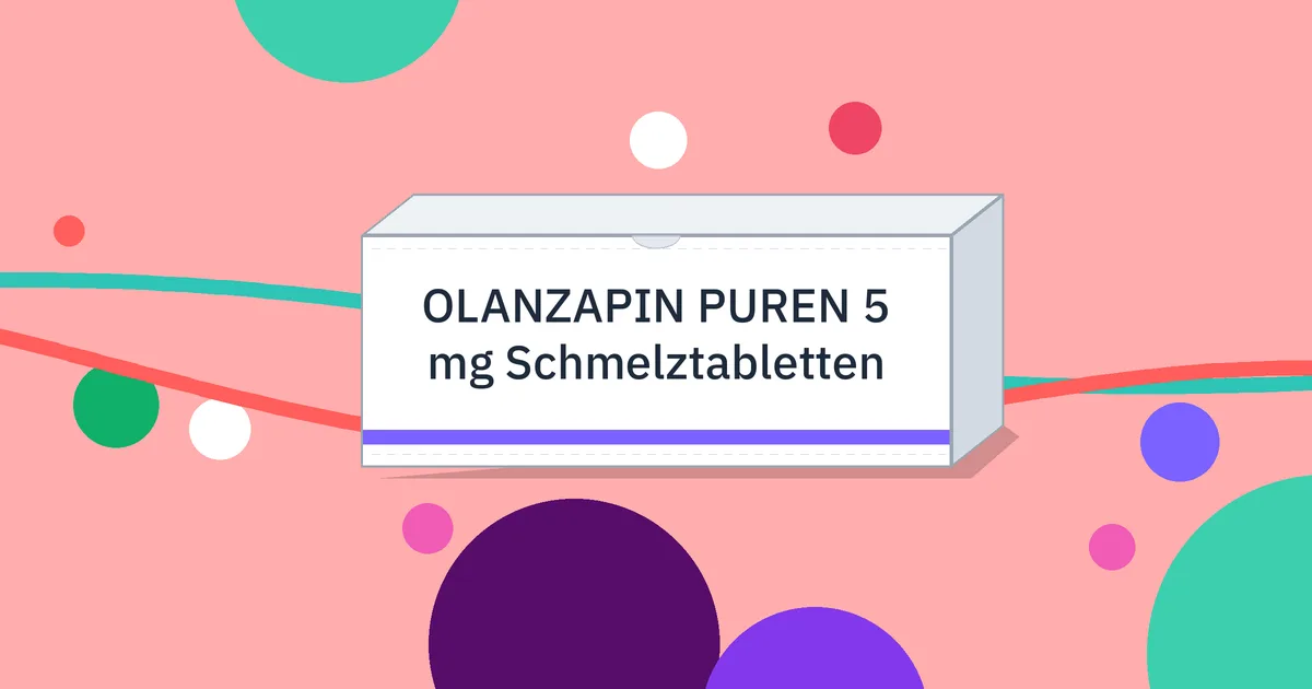 Symbolbild: Packung mit der Aufschrift OLANZAPIN PUREN 5 mg Schmelztabletten (PZN 18700784) – Verfügbarkeit und Bezug in Apotheken in Frankfurt am Main