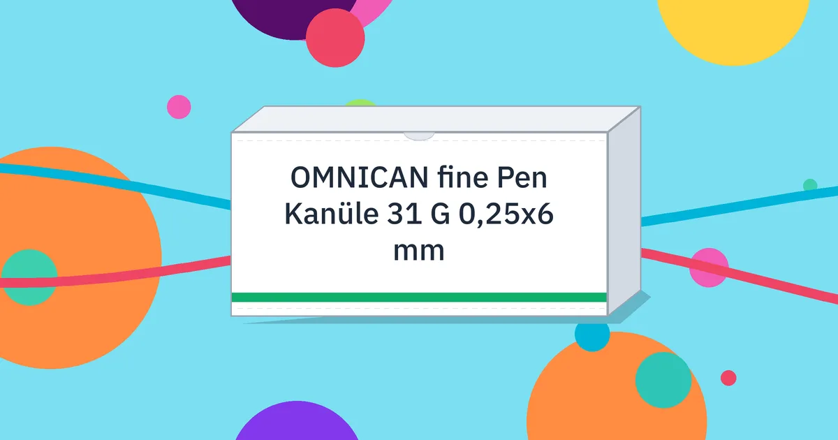 Symbolbild: Packung mit der Aufschrift OMNICAN fine Pen Kanüle 31 G 0,25x6 mm (PZN 19460649) – Verfügbarkeit und Bezug in Apotheken in Frankfurt am Main
