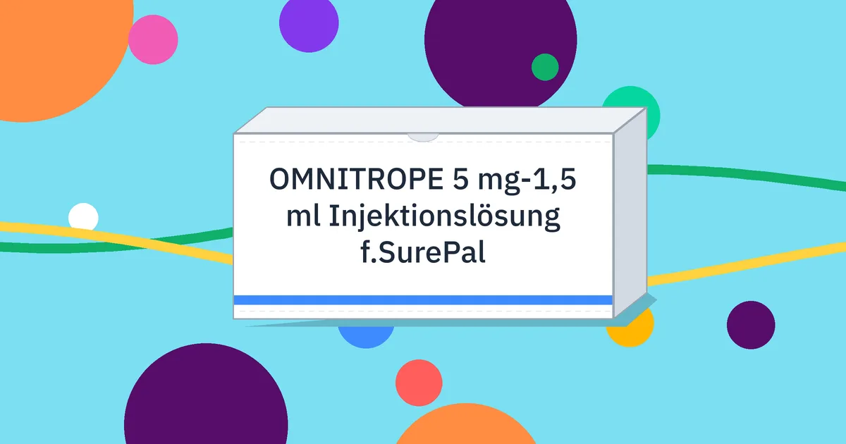 Symbolbild: Packung mit der Aufschrift OMNITROPE 5 mg-1,5 ml Injektionslösung f.SurePal (PZN 18081430) – Verfügbarkeit und Bezug in Apotheken in Frankfurt am Main