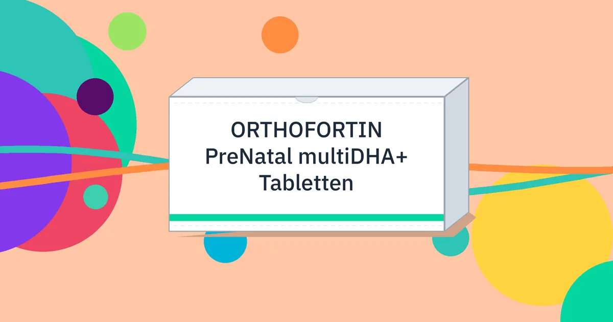 Symbolbild: Packung mit der Aufschrift ORTHOFORTIN PreNatal multiDHA+ Tabletten (PZN 15330849) – Verfügbarkeit und Bezug in Apotheken in Frankfurt am Main