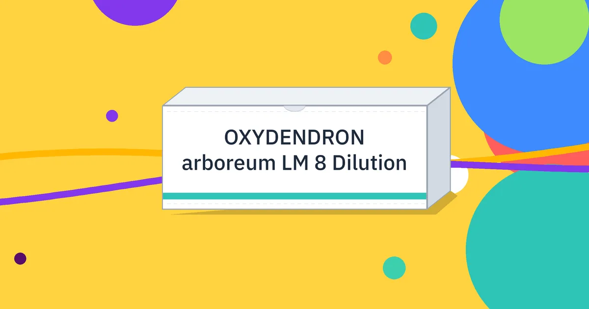 Symbolbild: Packung mit der Aufschrift OXYDENDRON arboreum LM 8 Dilution (PZN 13629343) – Verfügbarkeit und Bezug in Apotheken in Frankfurt am Main