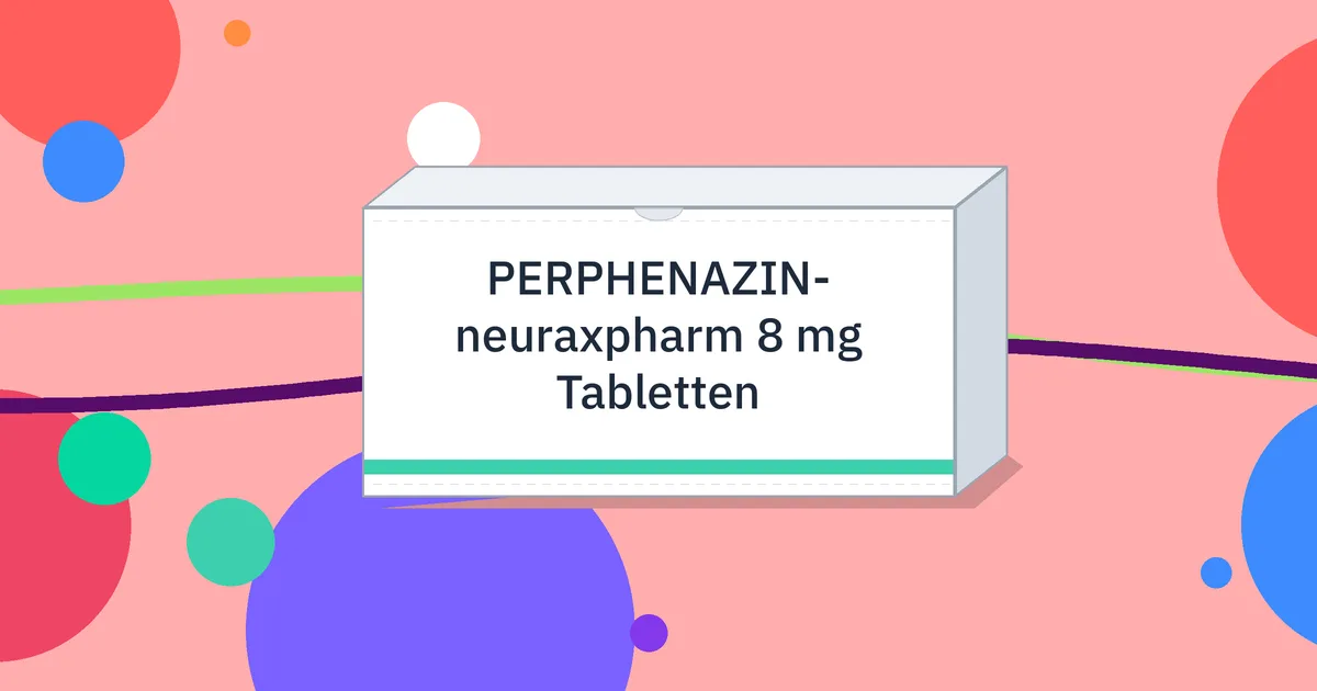 Symbolbild: Packung mit der Aufschrift PERPHENAZIN-neuraxpharm 8 mg Tabletten (PZN 02098701) – Verfügbarkeit und Bezug in Apotheken in Frankfurt am Main