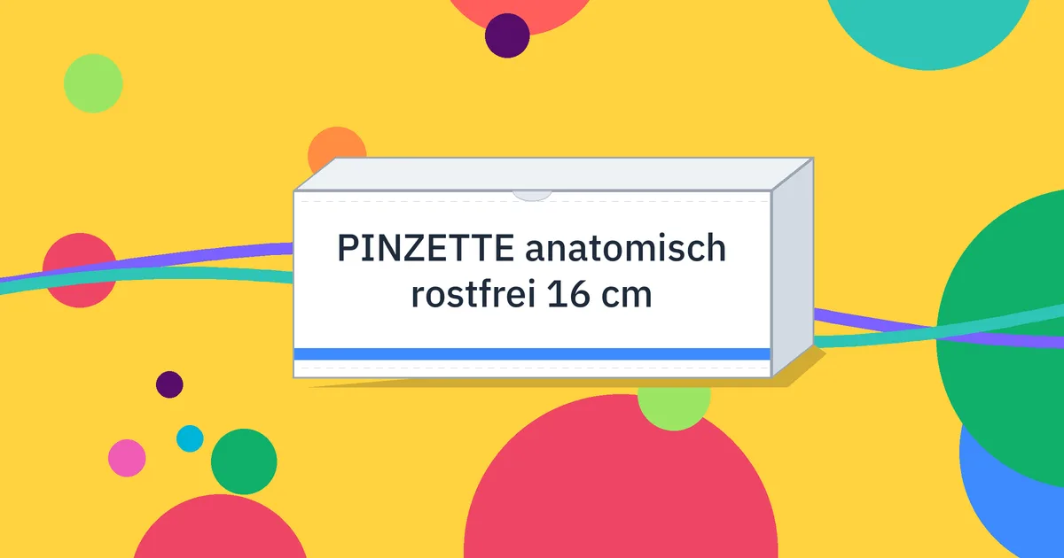 Symbolbild: Packung mit der Aufschrift PINZETTE anatomisch rostfrei 16 cm (PZN 05523079) – Verfügbarkeit und Bezug in Apotheken in Frankfurt am Main