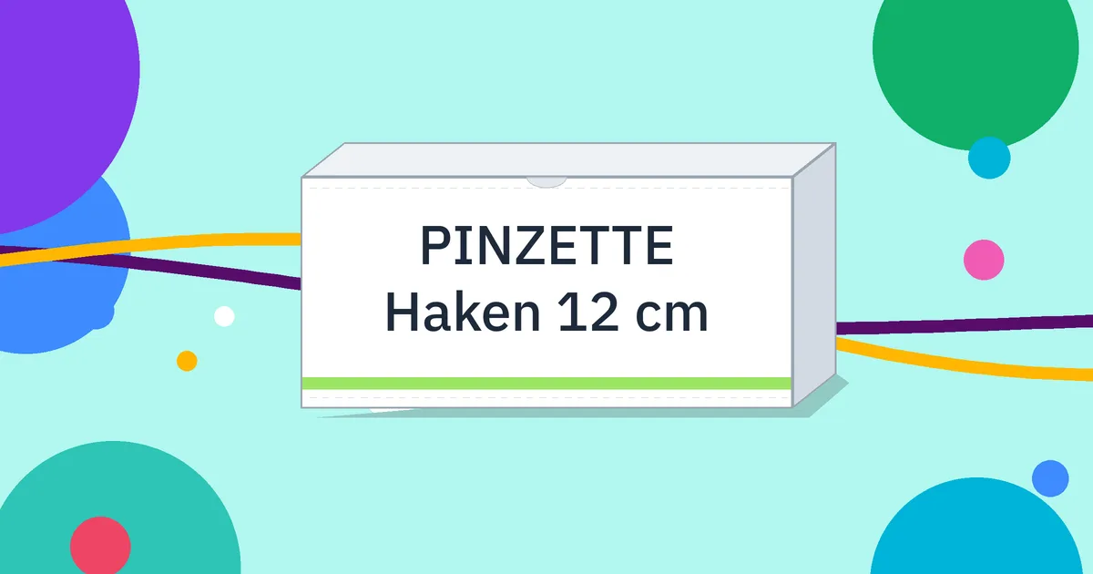 Symbolbild: Packung mit der Aufschrift PINZETTE Haken 12 cm (PZN 15867897) – Verfügbarkeit und Bezug in Apotheken in Frankfurt am Main