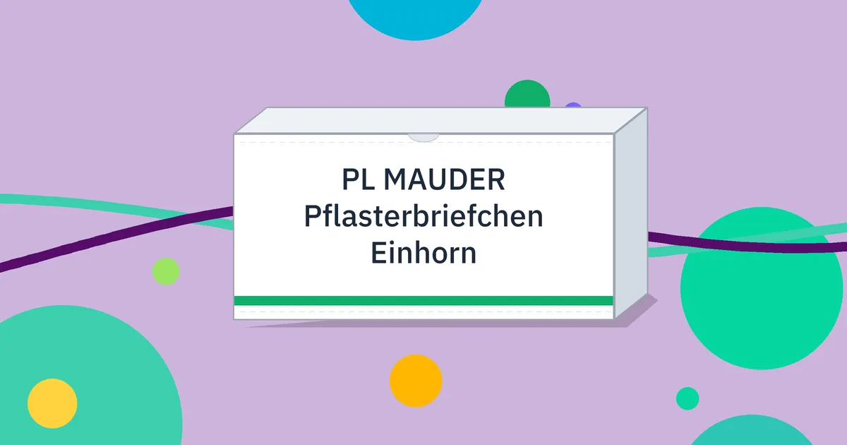 Symbolbild: Packung mit der Aufschrift PL MAUDER Pflasterbriefchen Einhorn (PZN 19435261) – Verfügbarkeit und Bezug in Apotheken in Frankfurt am Main