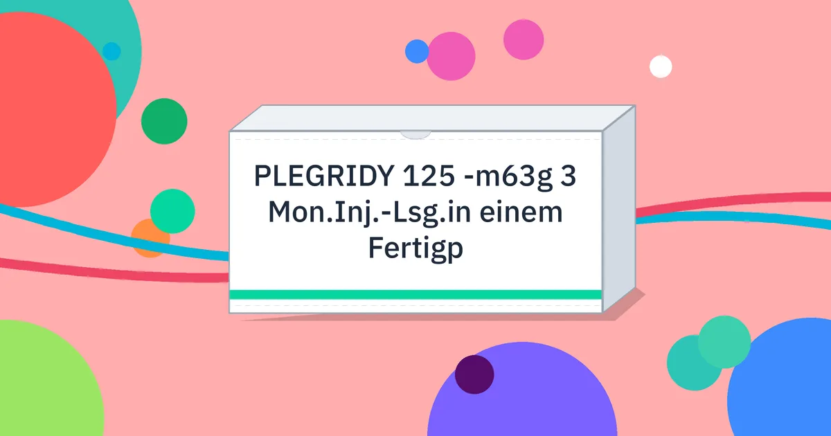 Symbolbild: Packung mit der Aufschrift PLEGRIDY 125 -m63g 3 Mon.Inj.-Lsg.in einem Fertigp (PZN 16875717) – Verfügbarkeit und Bezug in Apotheken in Frankfurt am Main