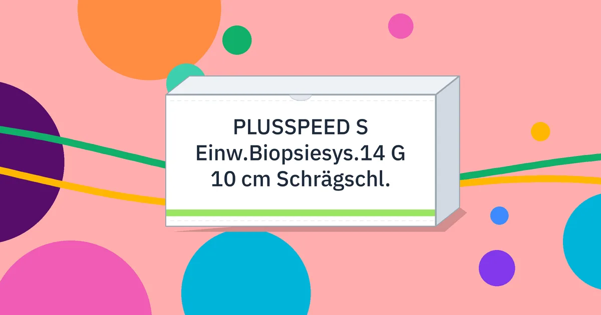 Symbolbild: Packung mit der Aufschrift PLUSSPEED S Einw.Biopsiesys.14 G 10 cm Schrägschl. (PZN 14258096) – Verfügbarkeit und Bezug in Apotheken in Frankfurt am Main
