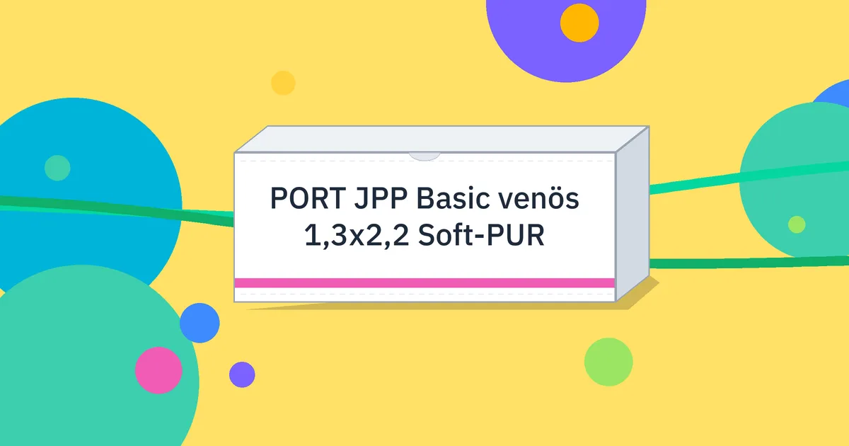 Symbolbild: Packung mit der Aufschrift PORT JPP Basic venös 1,3x2,2 Soft-PUR (PZN 03914367) – Verfügbarkeit und Bezug in Apotheken in Frankfurt am Main