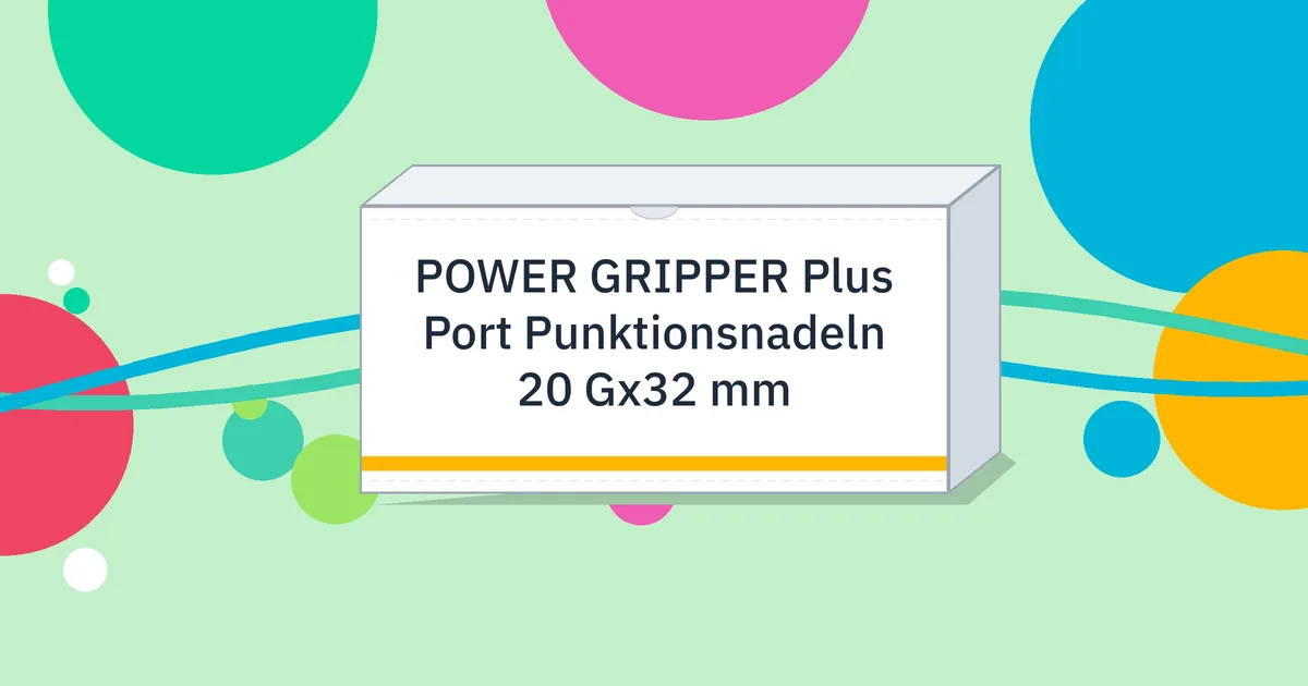 Symbolbild: Packung mit der Aufschrift POWER GRIPPER Plus Port Punktionsnadeln 20 Gx32 mm (PZN 09007529) – Verfügbarkeit und Bezug in Apotheken in Frankfurt am Main