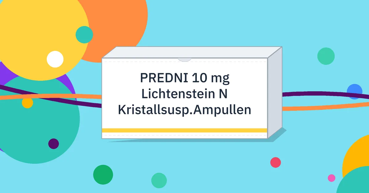 Symbolbild: Packung mit der Aufschrift PREDNI 10 mg Lichtenstein N Kristallsusp.Ampullen (PZN 02261526) – Verfügbarkeit und Bezug in Apotheken in Frankfurt am Main