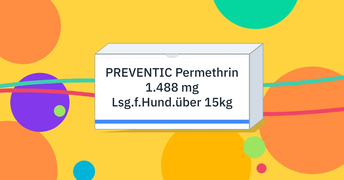 Symbolbild: Packung mit der Aufschrift PREVENTIC Permethrin 1.488 mg Lsg.f.Hund.über 15kg (PZN 04005974) – Verfügbarkeit und Bezug in Apotheken in Frankfurt am Main