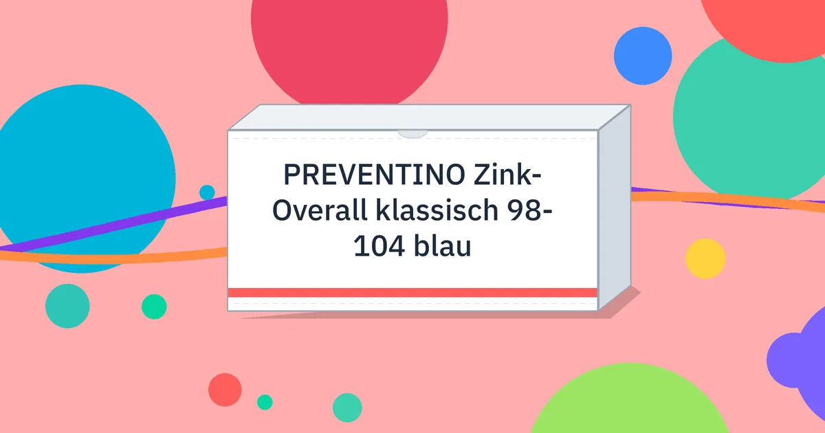 Symbolbild: Packung mit der Aufschrift PREVENTINO Zink-Overall klassisch 98-104 blau (PZN 12446250) – Verfügbarkeit und Bezug in Apotheken in Frankfurt am Main