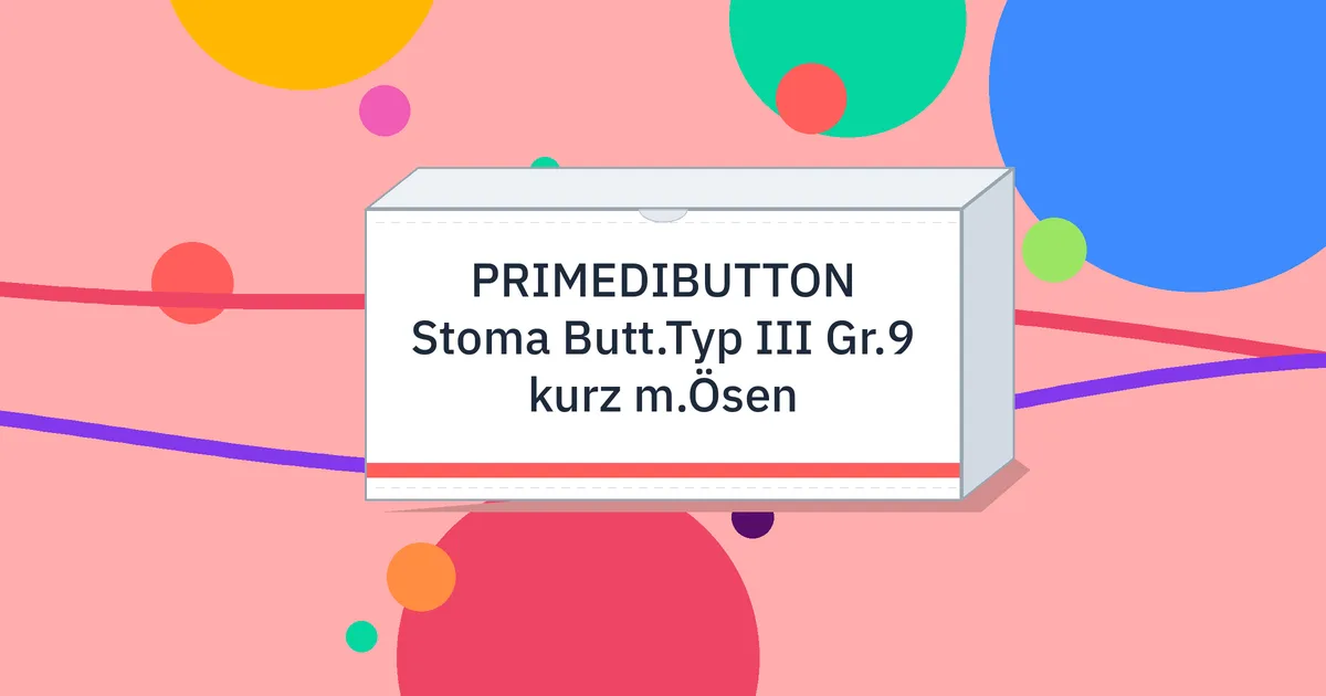 Symbolbild: Packung mit der Aufschrift PRIMEDIBUTTON Stoma Butt.Typ III Gr.9 kurz m.Ösen (PZN 10791534) – Verfügbarkeit und Bezug in Apotheken in Frankfurt am Main