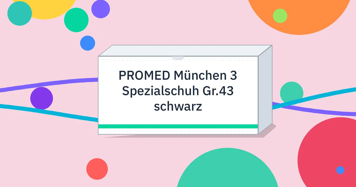 Symbolbild: Packung mit der Aufschrift PROMED München 3 Spezialschuh Gr.43 schwarz (PZN 11711856) – Verfügbarkeit und Bezug in Apotheken in Frankfurt am Main