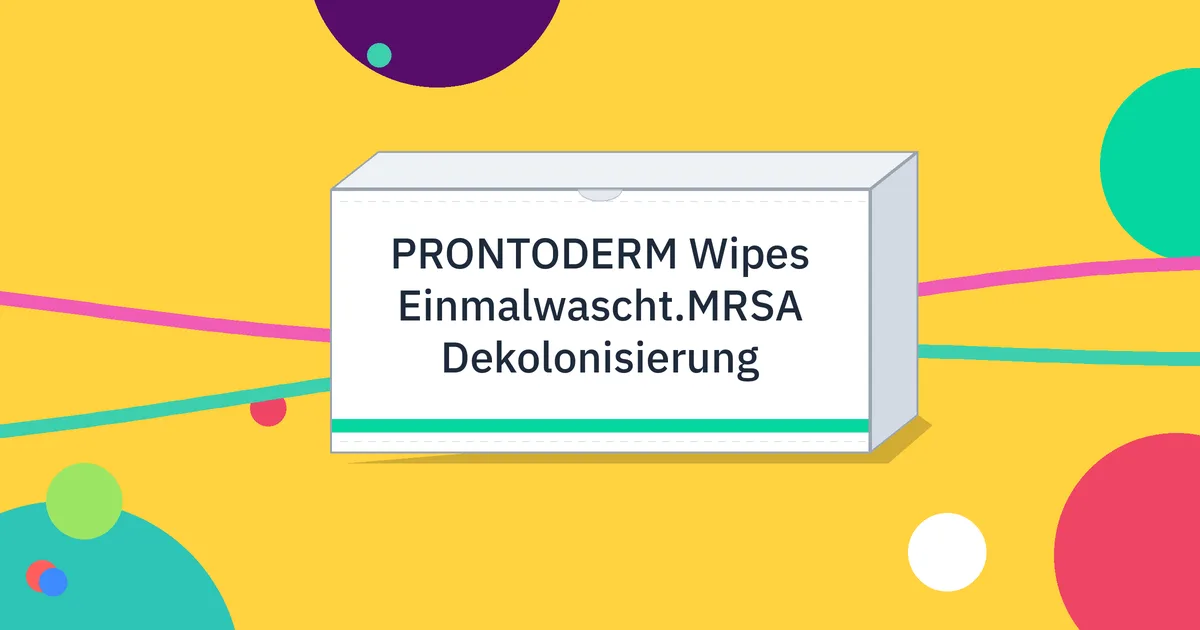 Symbolbild: Packung mit der Aufschrift PRONTODERM Wipes Einmalwascht.MRSA Dekolonisierung (PZN 06107609) – Verfügbarkeit und Bezug in Apotheken in Frankfurt am Main