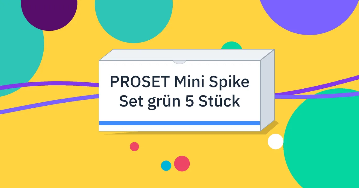 Symbolbild: Packung mit der Aufschrift PROSET Mini Spike Set grün 5 Stück (PZN 04834392) – Verfügbarkeit und Bezug in Apotheken in Frankfurt am Main
