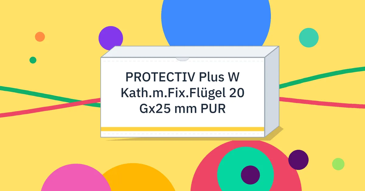 Symbolbild: Packung mit der Aufschrift PROTECTIV Plus W Kath.m.Fix.Flügel 20 Gx25 mm PUR (PZN 08426460) – Verfügbarkeit und Bezug in Apotheken in Frankfurt am Main