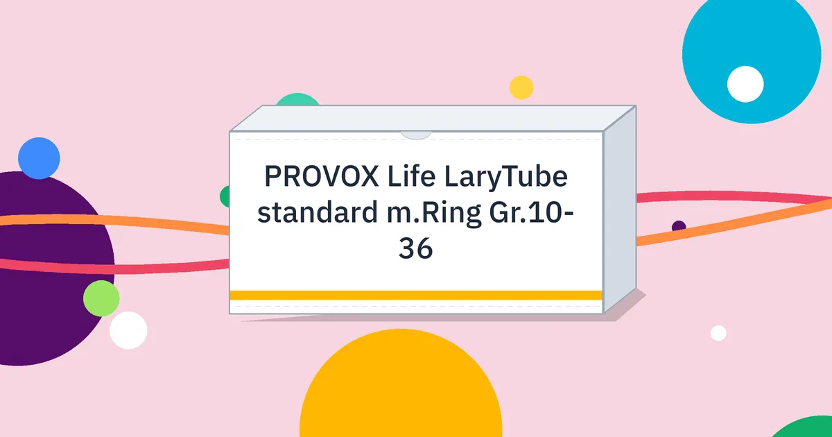 Symbolbild: Packung mit der Aufschrift PROVOX Life LaryTube standard m.Ring Gr.10-36 (PZN 19625180) – Verfügbarkeit und Bezug in Apotheken in Frankfurt am Main