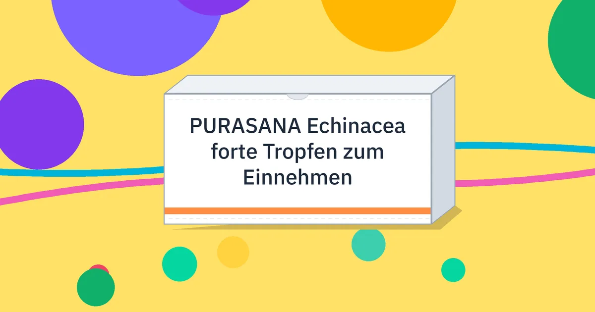 Symbolbild: Packung mit der Aufschrift PURASANA Echinacea forte Tropfen zum Einnehmen (PZN 17827353) – Verfügbarkeit und Bezug in Apotheken in Frankfurt am Main