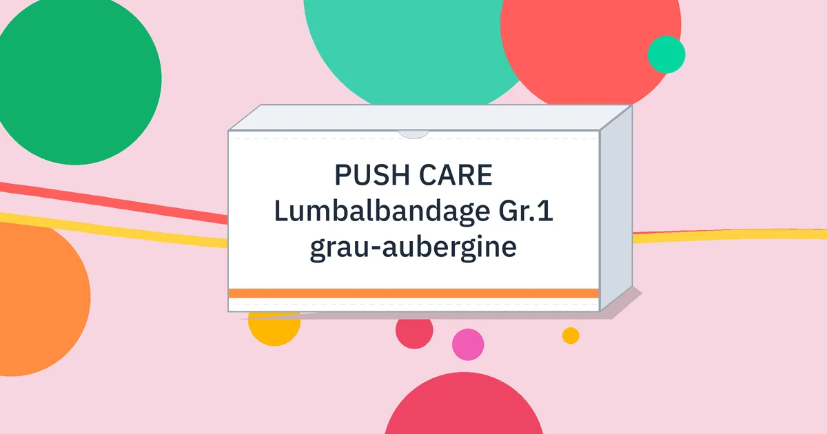 Symbolbild: Packung mit der Aufschrift PUSH CARE Lumbalbandage Gr.1 grau-aubergine (PZN 04858926) – Verfügbarkeit und Bezug in Apotheken in Frankfurt am Main