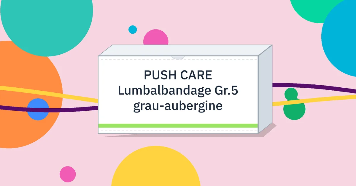 Symbolbild: Packung mit der Aufschrift PUSH CARE Lumbalbandage Gr.5 grau-aubergine (PZN 04858990) – Verfügbarkeit und Bezug in Apotheken in Frankfurt am Main