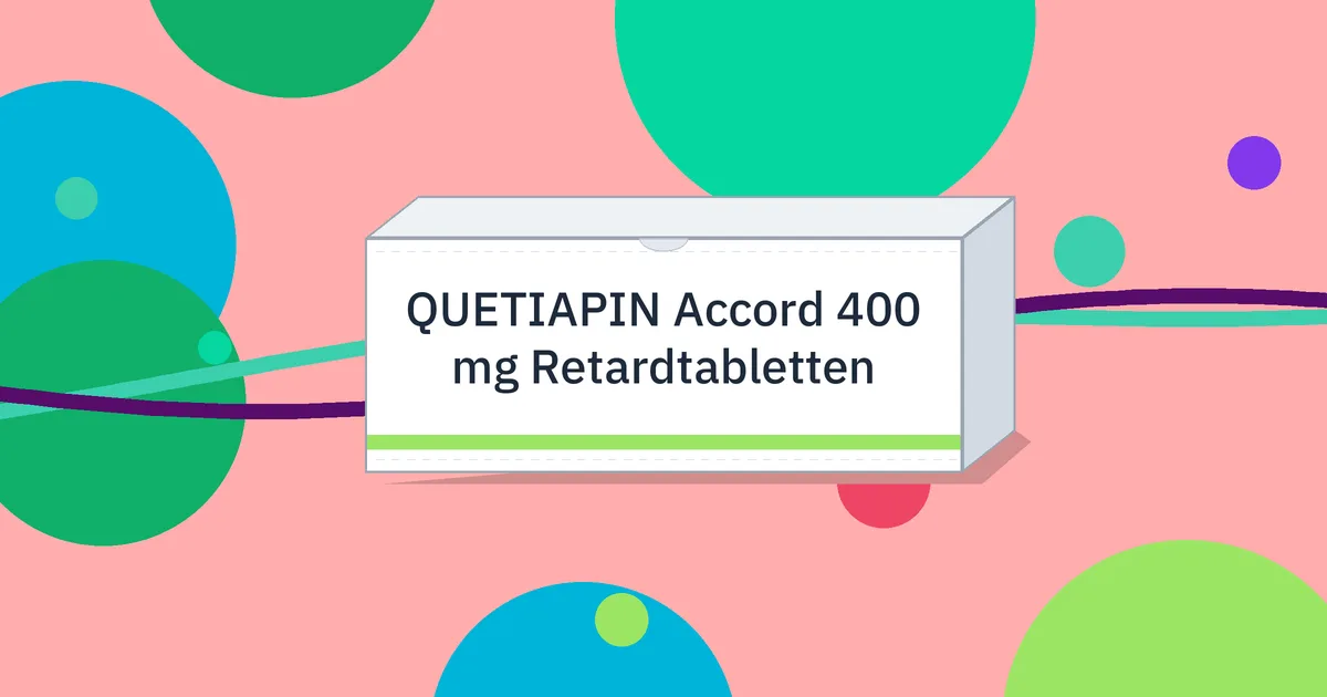 Symbolbild: Packung mit der Aufschrift QUETIAPIN Accord 400 mg Retardtabletten (PZN 15379123) – Verfügbarkeit und Bezug in Apotheken in Frankfurt am Main