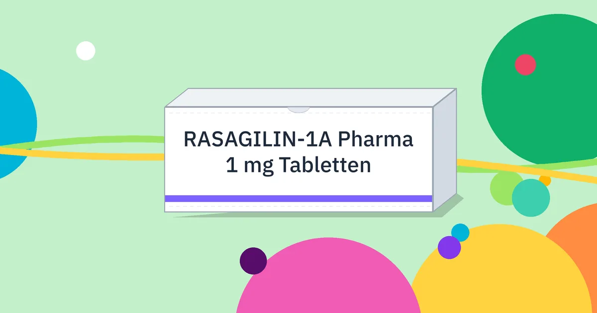 Symbolbild: Packung mit der Aufschrift RASAGILIN-1A Pharma 1 mg Tabletten (PZN 11172218) – Verfügbarkeit und Bezug in Apotheken in Frankfurt am Main