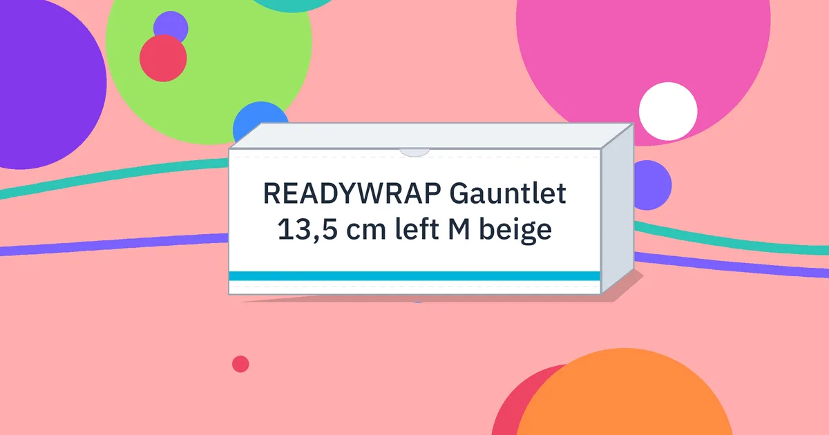 Symbolbild: Packung mit der Aufschrift READYWRAP Gauntlet 13,5 cm left M beige (PZN 16567039) – Verfügbarkeit und Bezug in Apotheken in Frankfurt am Main