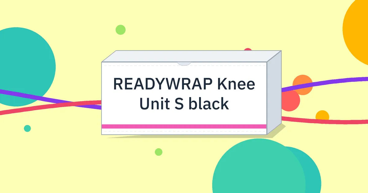 Symbolbild: Packung mit der Aufschrift READYWRAP Knee Unit S black (PZN 16566755) – Verfügbarkeit und Bezug in Apotheken in Frankfurt am Main