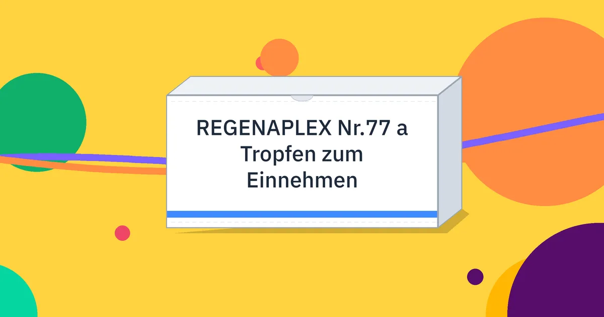 Symbolbild: Packung mit der Aufschrift REGENAPLEX Nr.77 a Tropfen zum Einnehmen (PZN 07137386) – Verfügbarkeit und Bezug in Apotheken in Frankfurt am Main