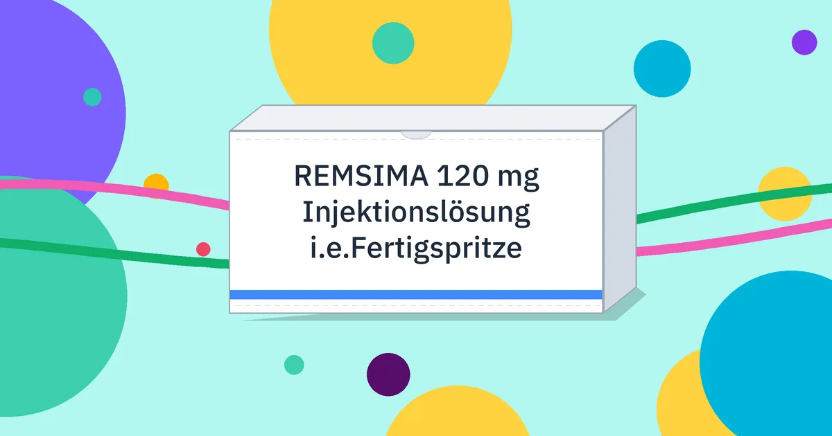Symbolbild: Packung mit der Aufschrift REMSIMA 120 mg Injektionslösung i.e.Fertigspritze (PZN 18115927) – Verfügbarkeit und Bezug in Apotheken in Frankfurt am Main