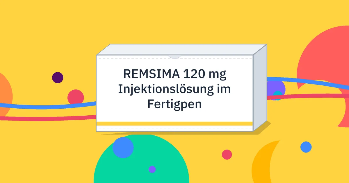 Symbolbild: Packung mit der Aufschrift REMSIMA 120 mg Injektionslösung im Fertigpen (PZN 16752104) – Verfügbarkeit und Bezug in Apotheken in Frankfurt am Main