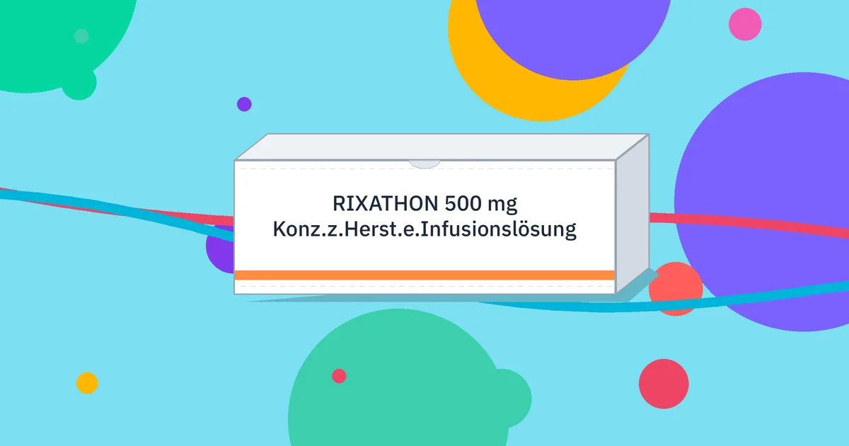 Symbolbild: Packung mit der Aufschrift RIXATHON 500 mg Konz.z.Herst.e.Infusionslösung (PZN 16687772) – Verfügbarkeit und Bezug in Apotheken in Frankfurt am Main