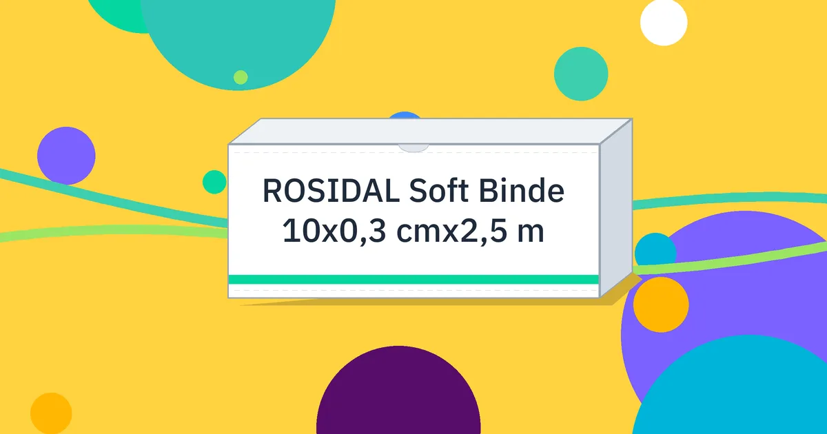 Symbolbild: Packung mit der Aufschrift ROSIDAL Soft Binde 10x0,3 cmx2,5 m (PZN 17851400) – Verfügbarkeit und Bezug in Apotheken in Frankfurt am Main