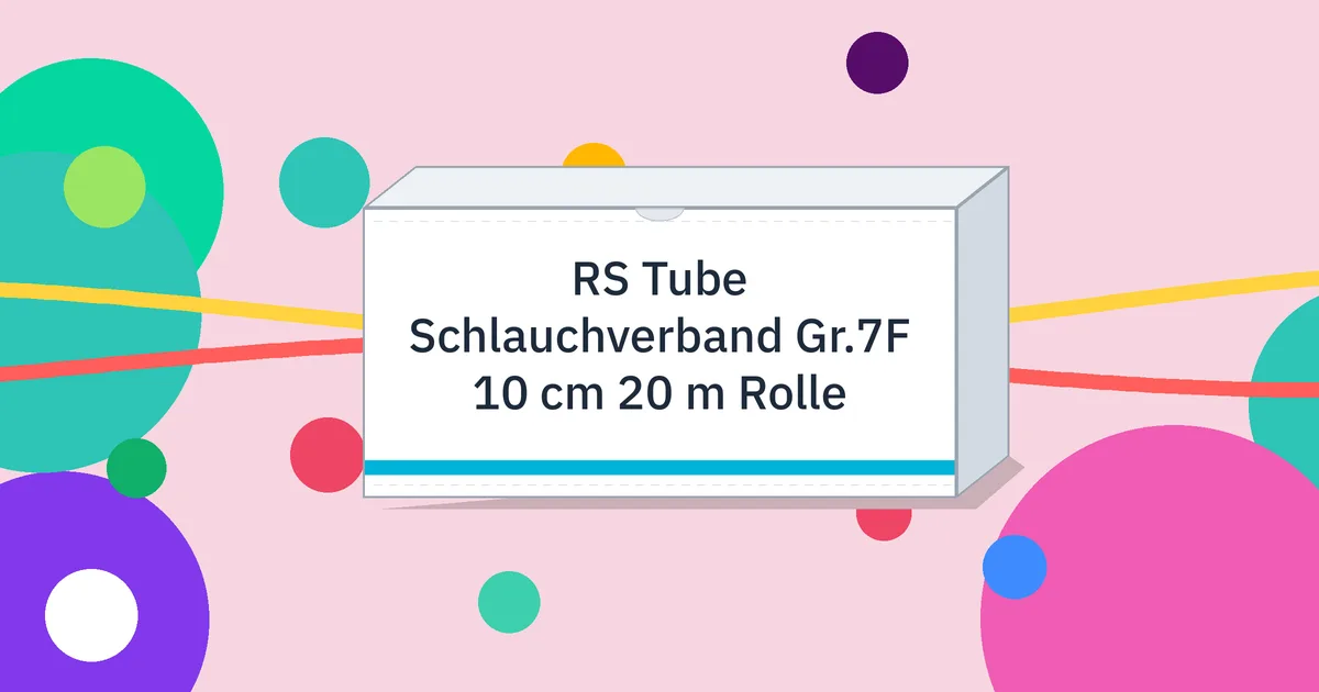 Symbolbild: Packung mit der Aufschrift RS Tube Schlauchverband Gr.7F 10 cm 20 m Rolle (PZN 08404398) – Verfügbarkeit und Bezug in Apotheken in Frankfurt am Main