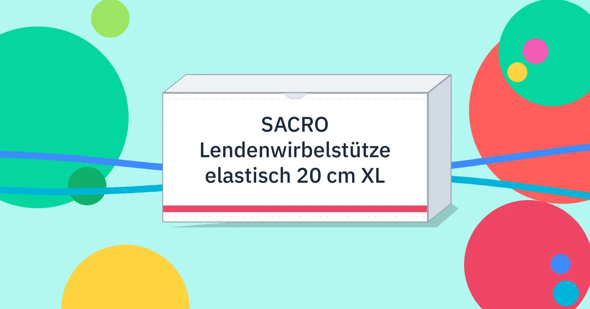 Symbolbild: Packung mit der Aufschrift SACRO Lendenwirbelstütze elastisch 20 cm XL (PZN 19071095) – Verfügbarkeit und Bezug in Apotheken in Frankfurt am Main