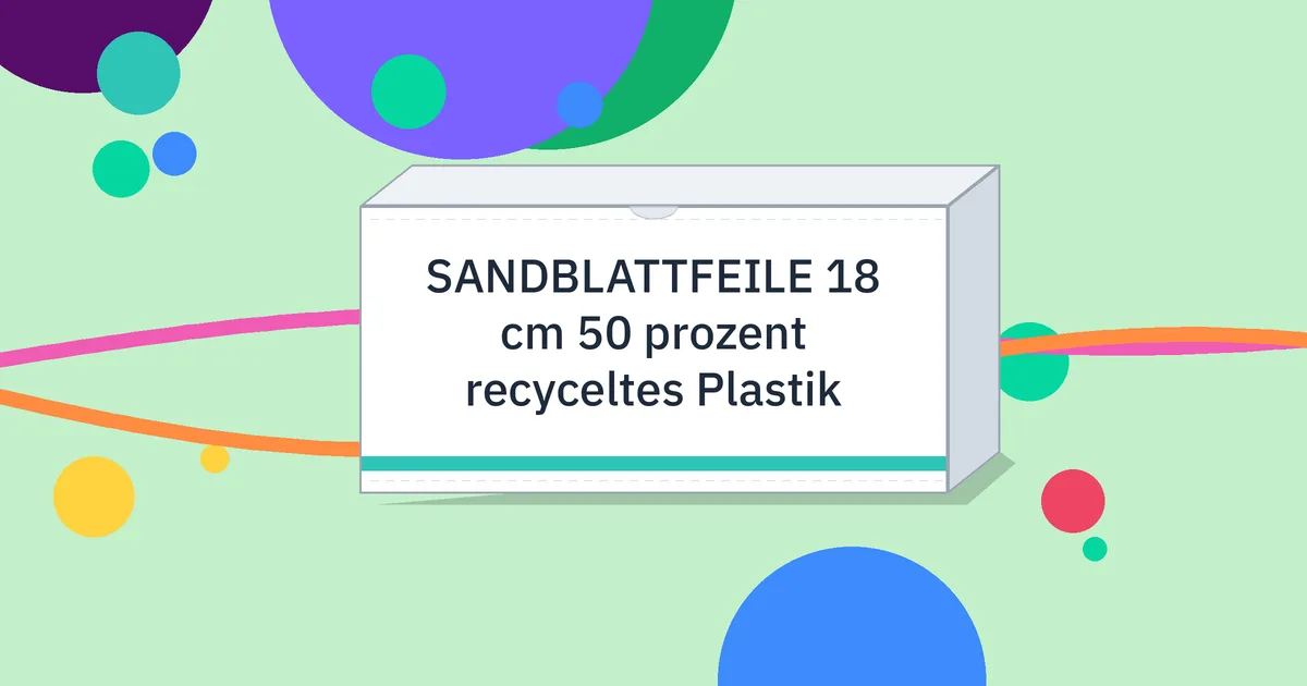 Symbolbild: Packung mit der Aufschrift SANDBLATTFEILE 18 cm 50 prozent recyceltes Plastik (PZN 17288376) – Verfügbarkeit und Bezug in Apotheken in Frankfurt am Main