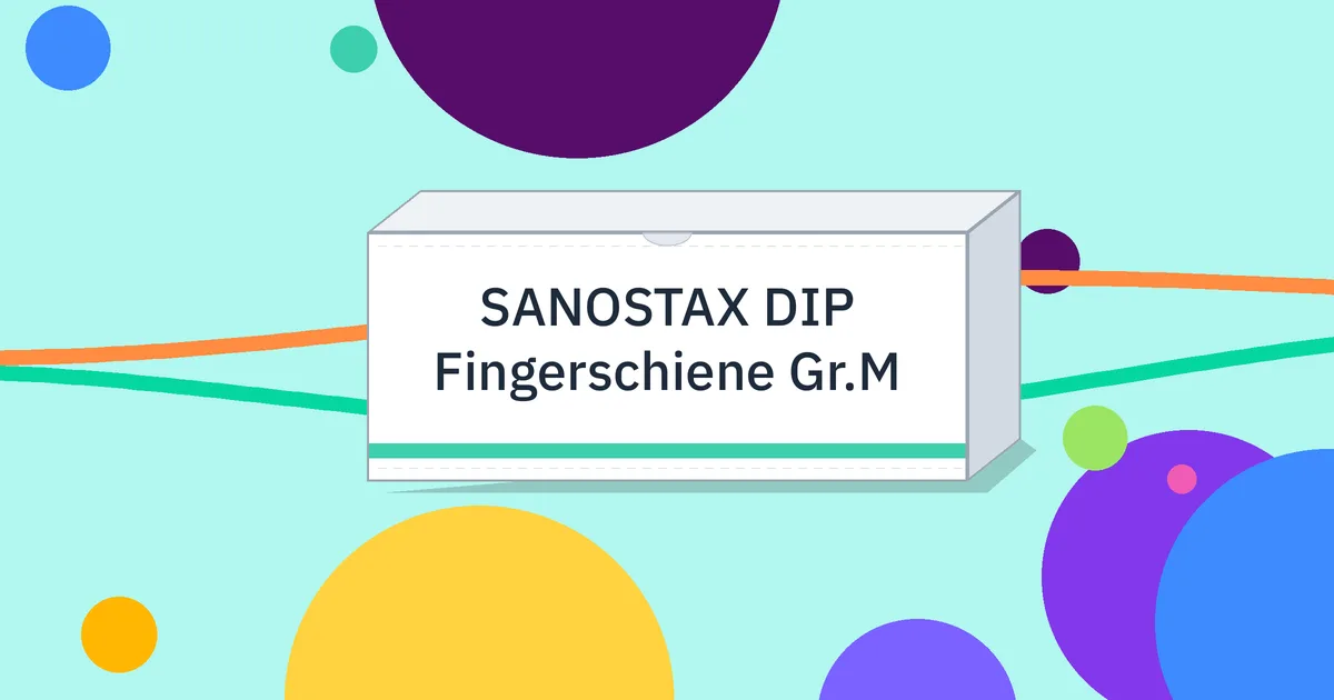 Symbolbild: Packung mit der Aufschrift SANOSTAX DIP Fingerschiene Gr.M (PZN 07145322) – Verfügbarkeit und Bezug in Apotheken in Frankfurt am Main